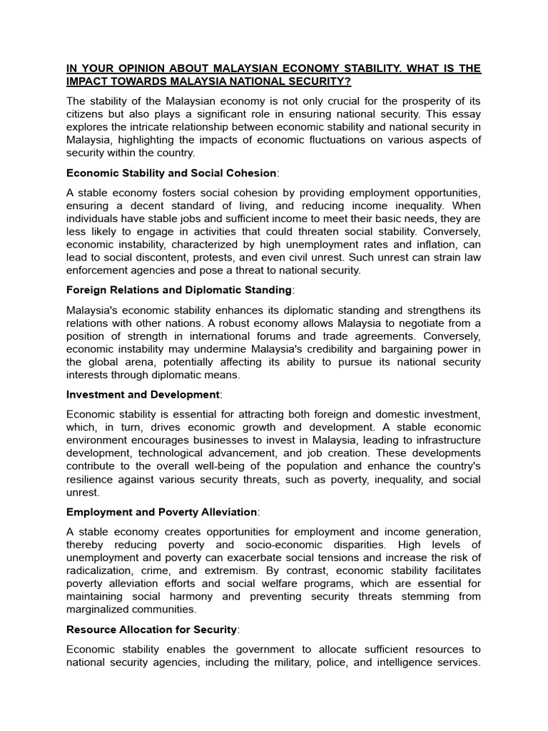 MALAYSIAN ECONOMY STABILITY TOWARDS NATIONAL SECURITY | PDF | National ...