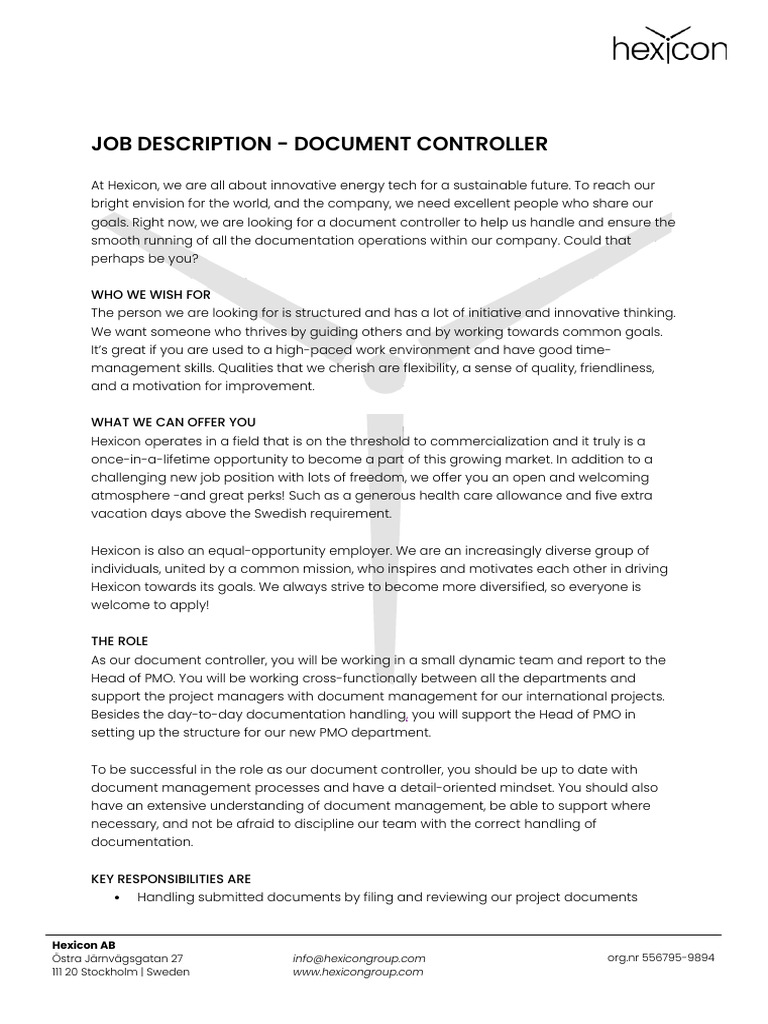 Job Description Document Controller 2023 | PDF | Share Point | Business