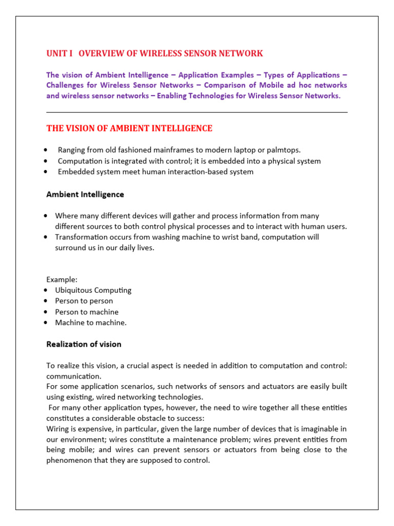 Sensor Networks Unit 1 | PDF | Wireless Sensor Network | Wireless Ad ...