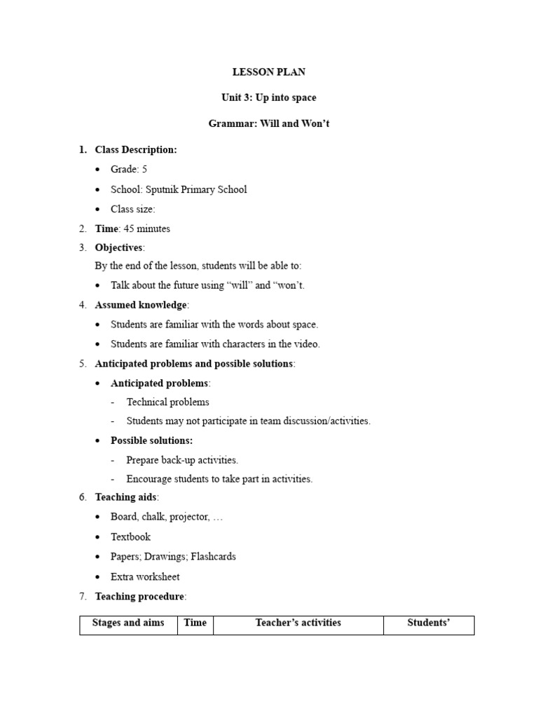 Truong Xuan Thi - Lesson Plan (Demo) | PDF | Teachers | Learning