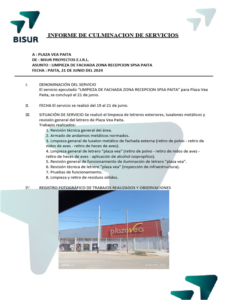 Informe de Culminacion Paita | PDF