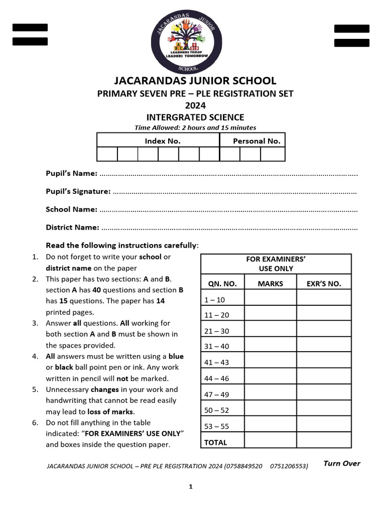 P.7 Sci Pre Ple Reg 2024 | PDF