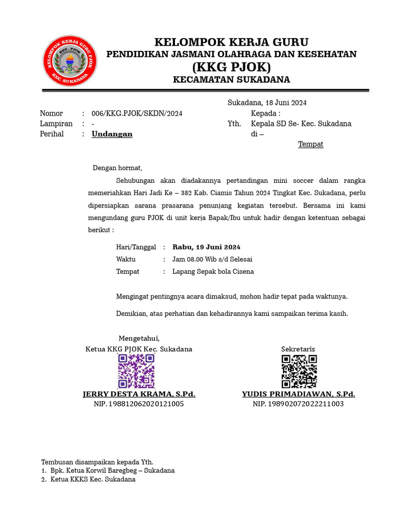 Undangan KKG Pjok | PDF