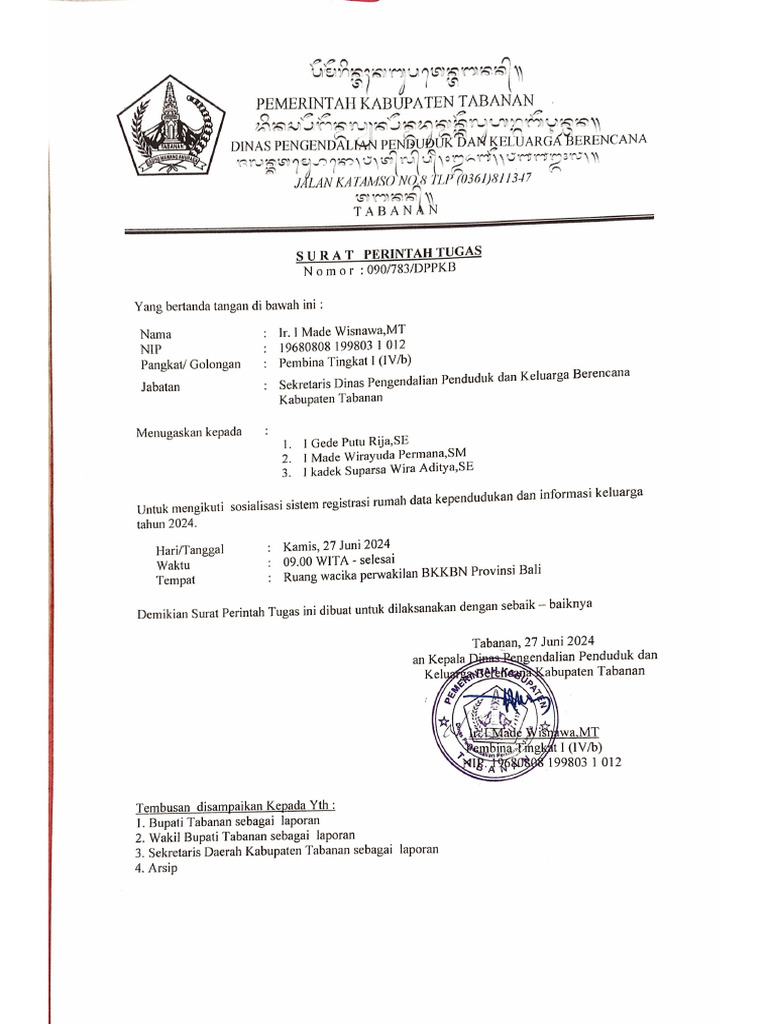 Surat Tugas Sosialisasi RDK | PDF