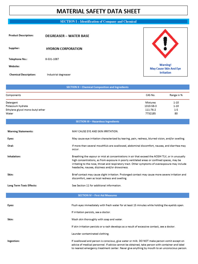 Water-Based Industrial Degreaser MSDS | PDF | Dangerous Goods ...