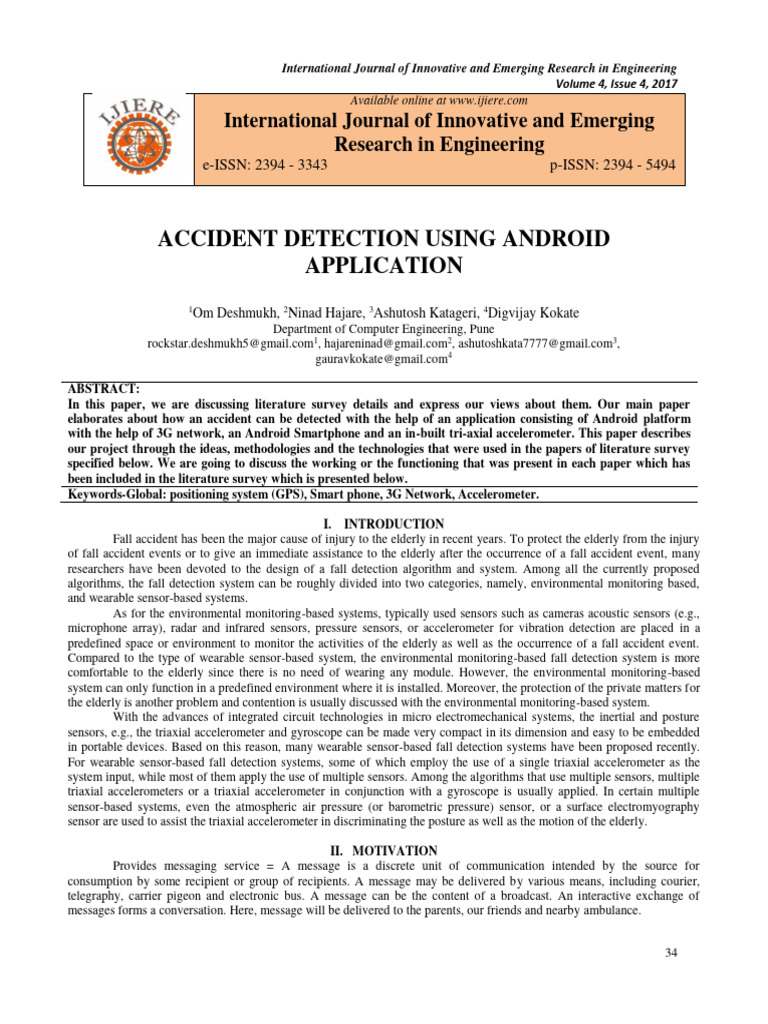 FinalPaperAccident Detection System Using Android App191294 | PDF | Accelerometer | Wearable ...