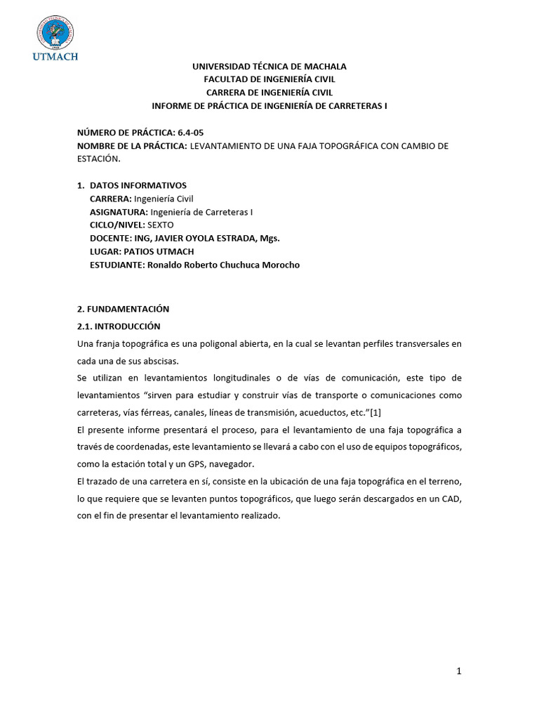 2024 - 1 - Informe - Pract - 05 - Ingcarret I | PDF | Topografía | Sistema de información geográfica