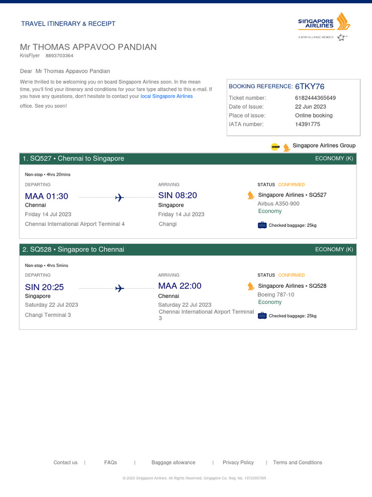 Tickets - Receipts Thomas Flight To MAA SIN MAA | PDF | Civil Aviation ...