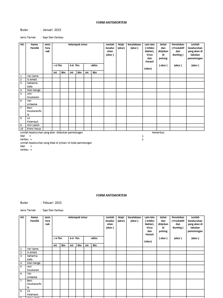 Form Antemortem 2015 | PDF