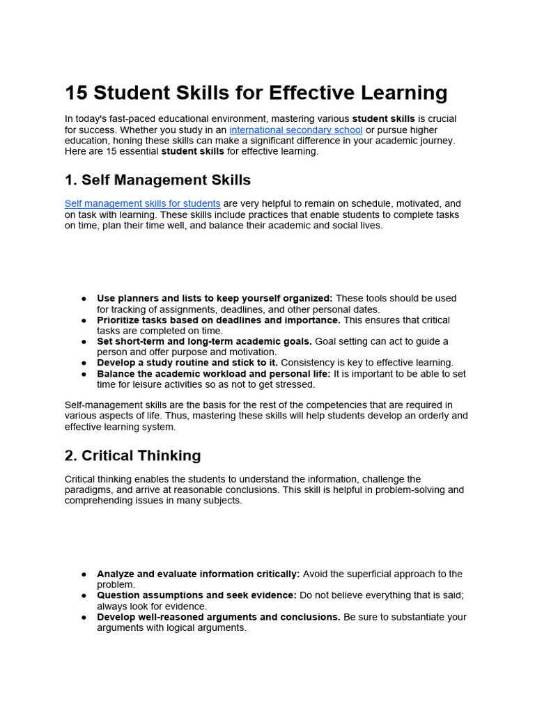 Essential Skills for Student Success | PDF | Goal Setting | Leadership