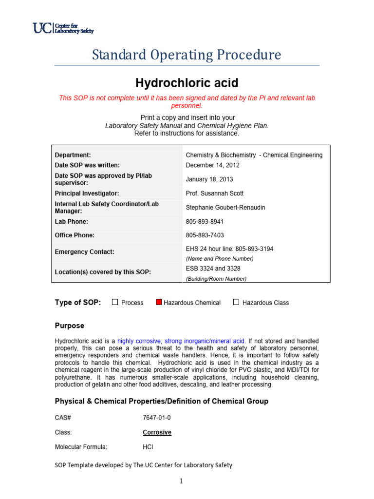 Hydrochloric Acid | PDF | Hydrochloric Acid | Personal Protective Equipment