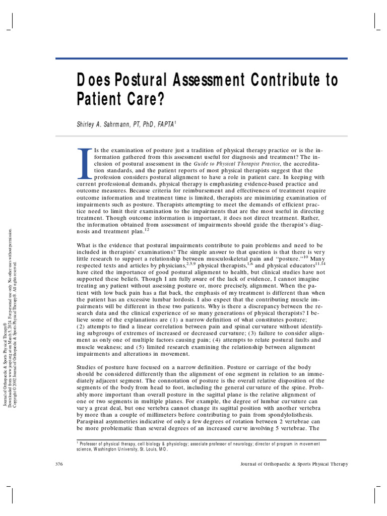 Sahrmann 2002 Does Postural Assessment Contribute To Patient Care | PDF ...