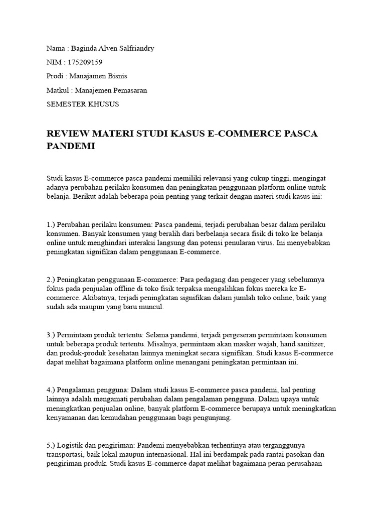 Review Materi Studi Kasus E-Commerce Pasca Pandemi | PDF