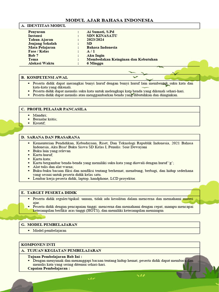 Modul, LKPD Dan Assesment Kelas 1 | PDF | Karier & Perkembangan | Seni & Disiplin Bahasa