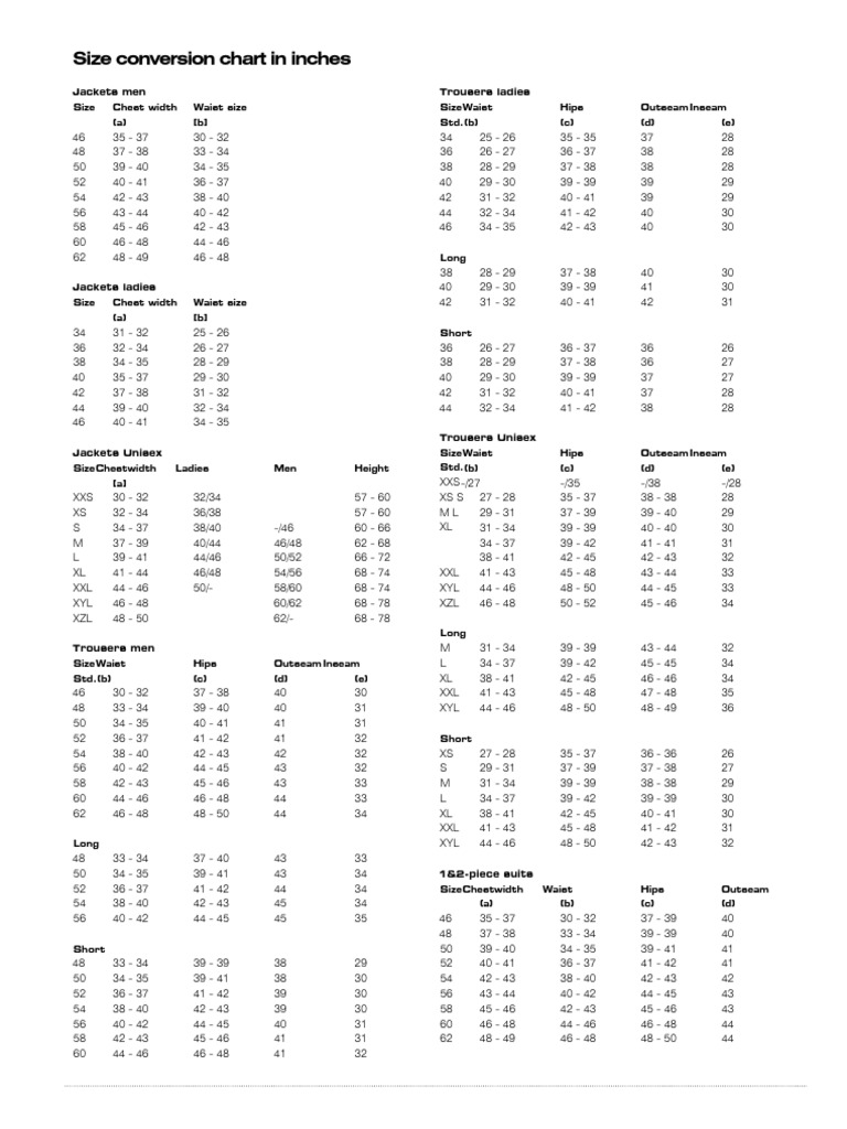 Size Conversion Chart - Inches | PDF | Clothing | Fashion