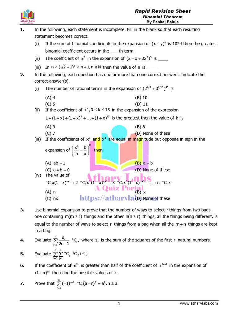 Binomial Theorem | PDF | Abstract Algebra | Numbers