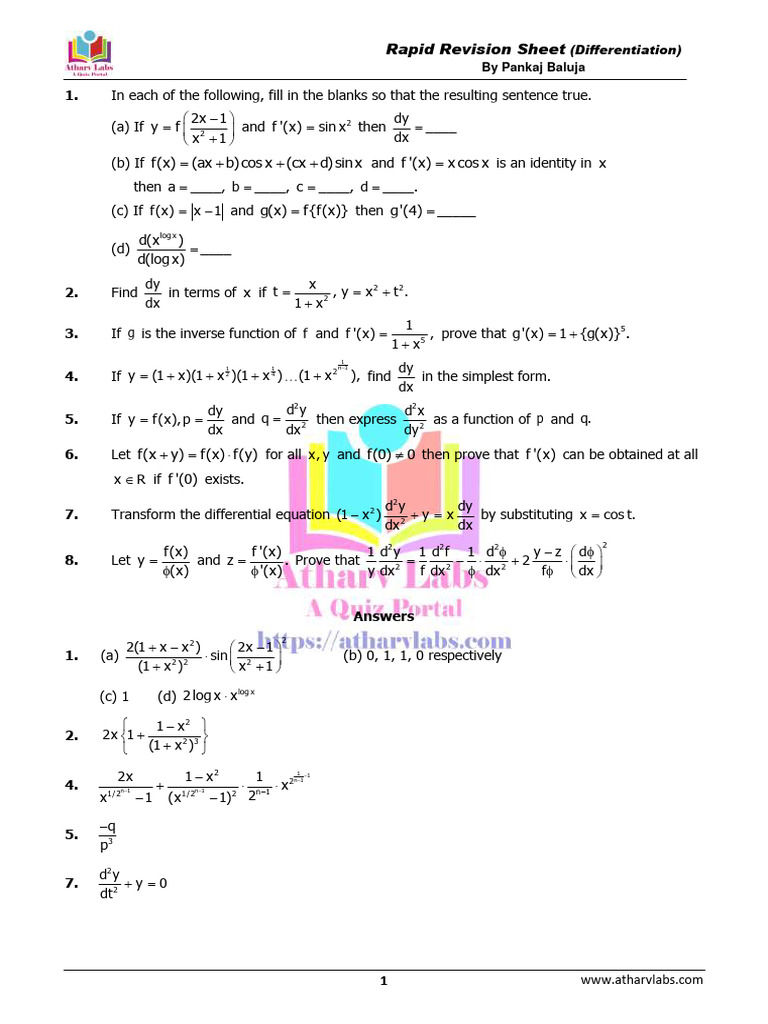 Differentiation | PDF | Mathematics | Calculus