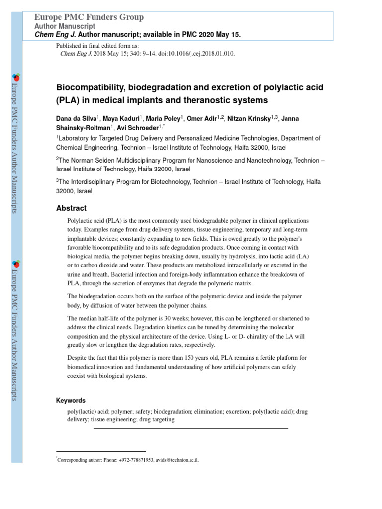 Biocompatibility, Biodegradation and Excretion of Polylactic Acid (PLA) in Medical Implants and ...