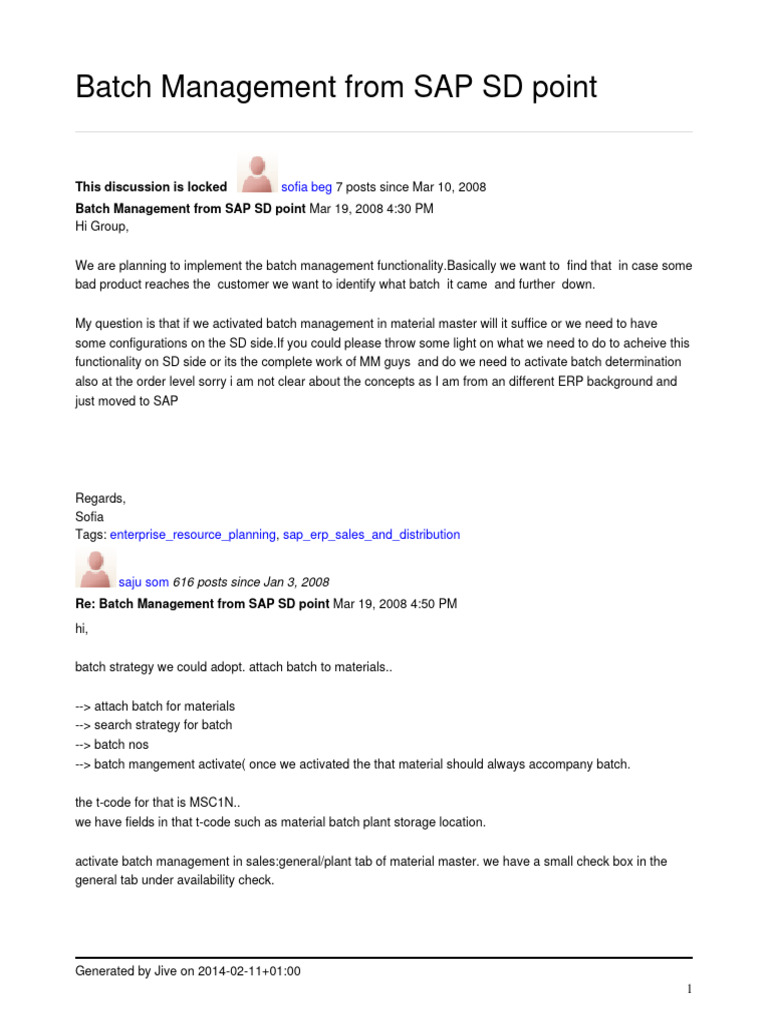 Batch Management From SAP SD Point | PDF | Logistics | Enterprise ...