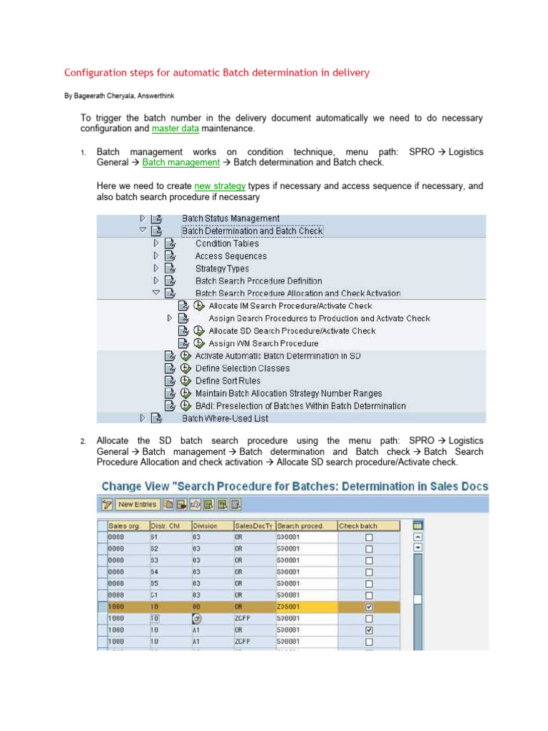 SD Configuration Steps For Automatic Batch Determination in Delivery | PDF | Logistics ...