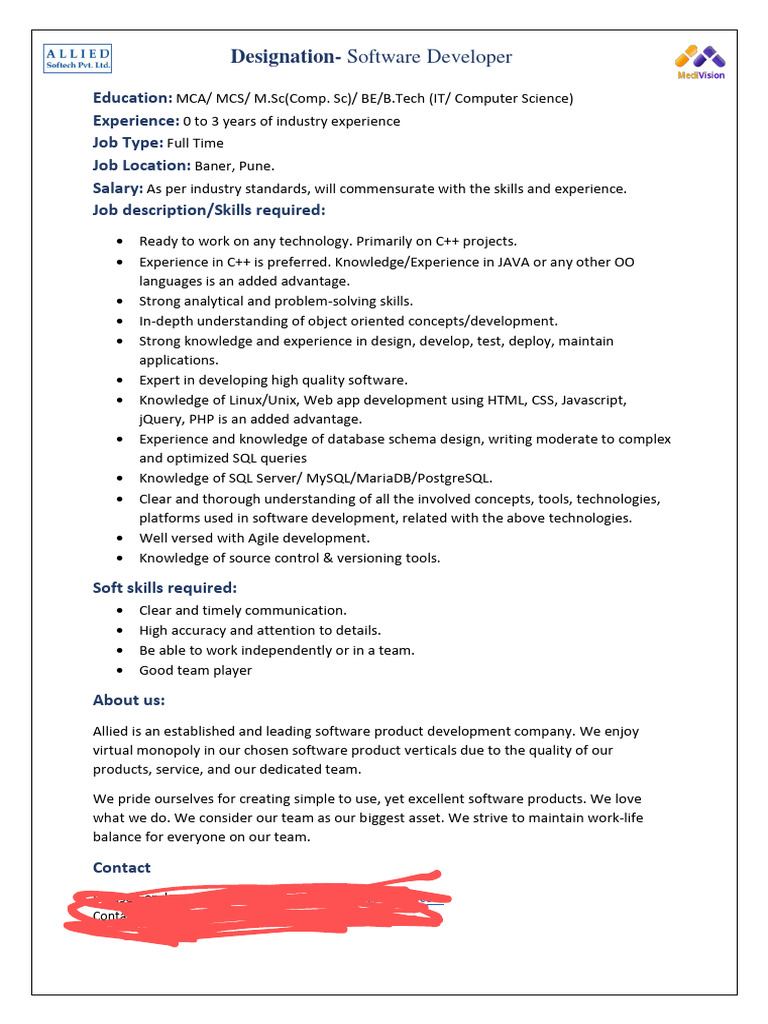 Allied Softech PVT LTD JD - Software Developer | PDF
