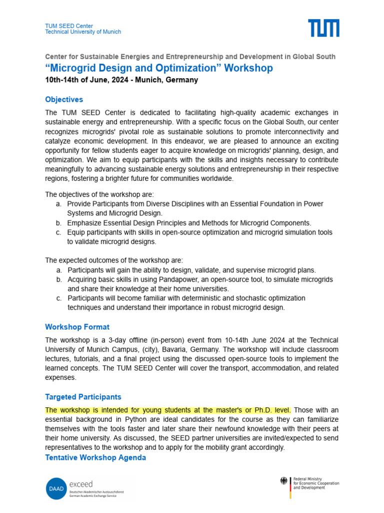 Microgrid Design and Optimization" Workshop | PDF | Mathematical Optimization | Entrepreneurship