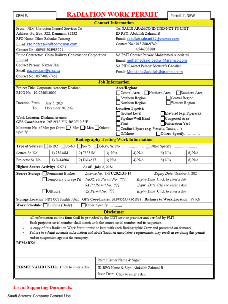 RWP Form - CRCC Dhahran | PDF