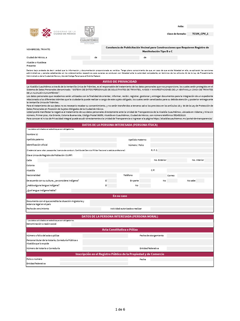 TCUH - CPV - 1 Constancia de Publicitación Vecinal para Construcciones Que Requieren Registro de ...