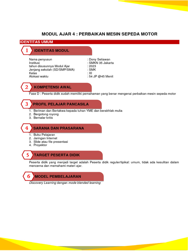 Modul Ajar TSM Perbaikan Mesin SM Fix | PDF | Karier & Perkembangan