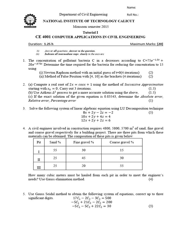 tutorial 1 cace (1) | Download Free PDF | Equations | Computational Science