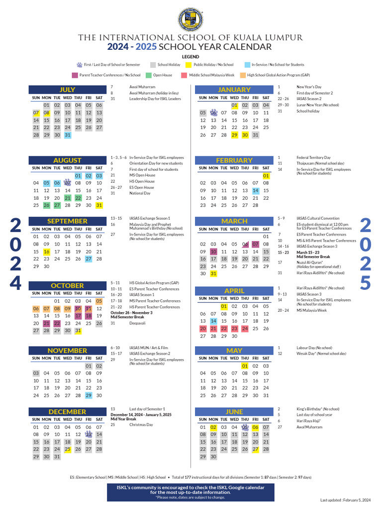Iskl Calendar 2024 2025 Feb 5 | PDF | Observances | Holidays
