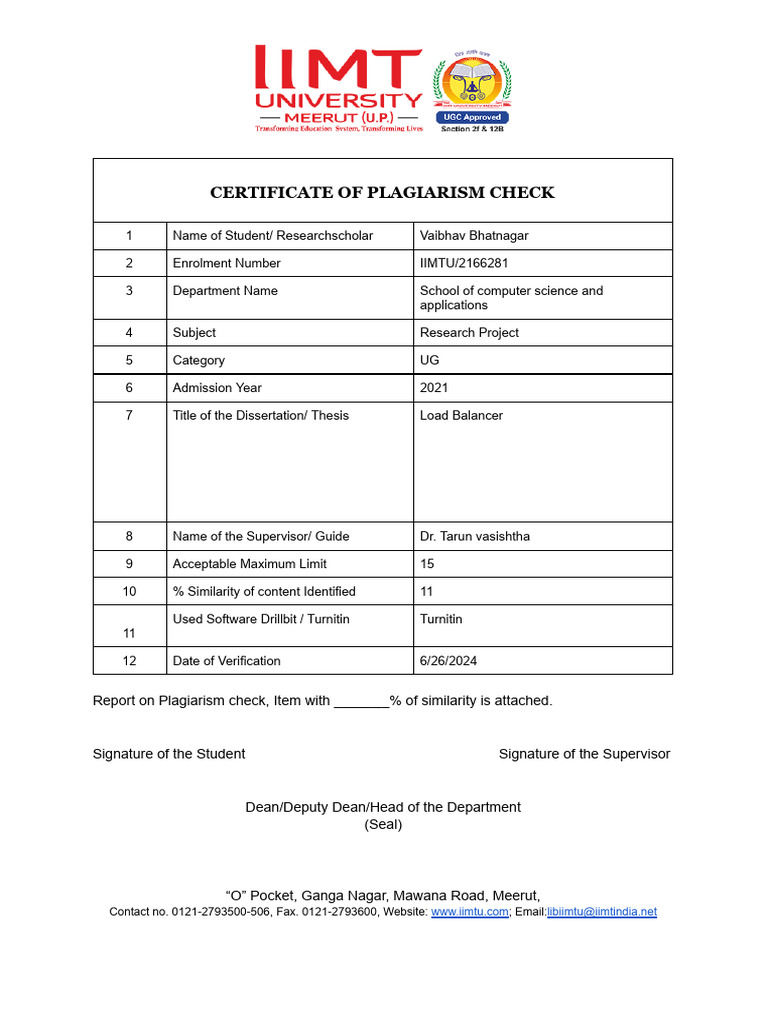 Certificate For Plagiarism Check | PDF | Computers