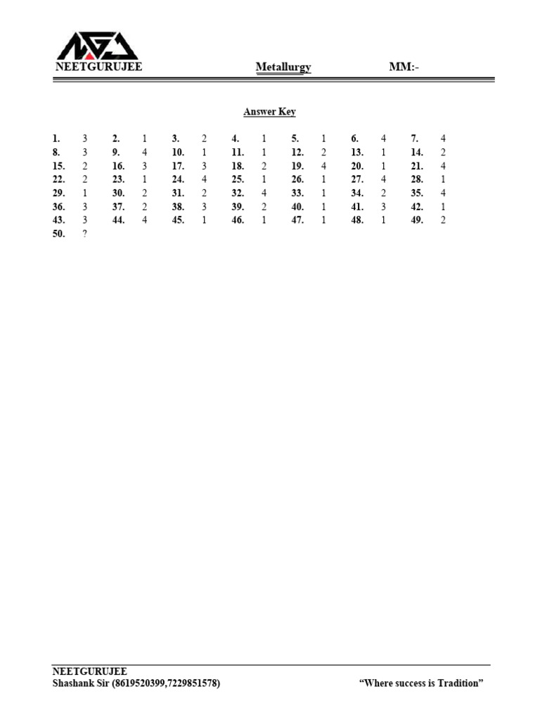 Metallurgy Answer Key | PDF