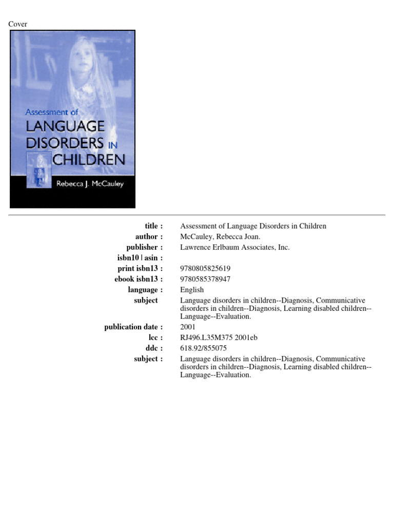 Assessment of Language Disorders in Children | PDF | Mental Disorder ...