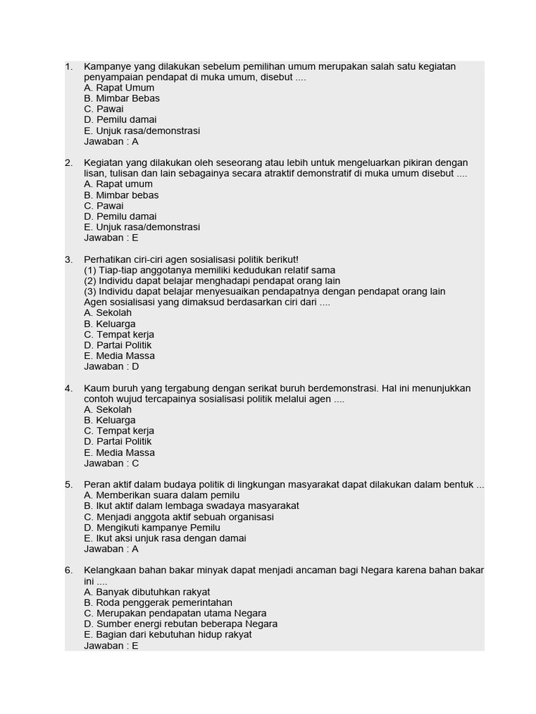 SOAL PKN Kls XI PAS 2024 | PDF | Politik