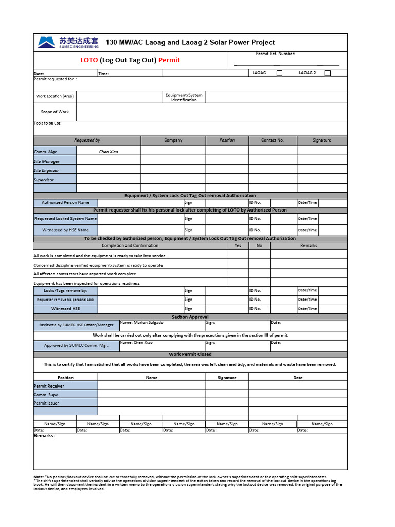 LOTO Permit Rev.1 | PDF