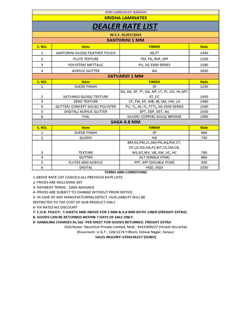 Kridha Laminates Price List 2024 | PDF