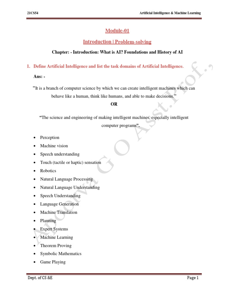 Module-01 AIML 21CS54 | Download Free PDF | Artificial Intelligence ... Module-01 AIML 21CS54 | Download Free PDF | Artificial Intelligence ...