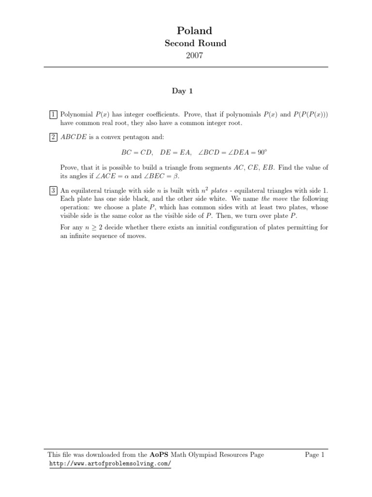 Poland Second - Round 2007 72 | PDF | Algebra | Elementary Mathematics
