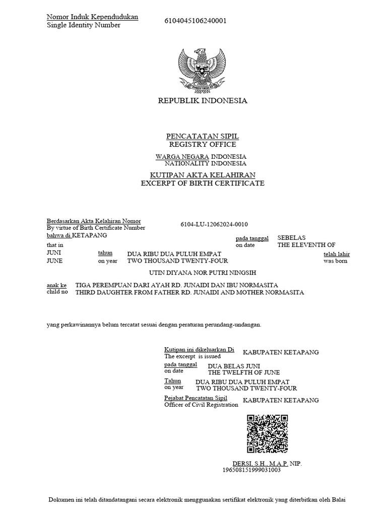 Akta Utin Diyana Nor Putri | PDF