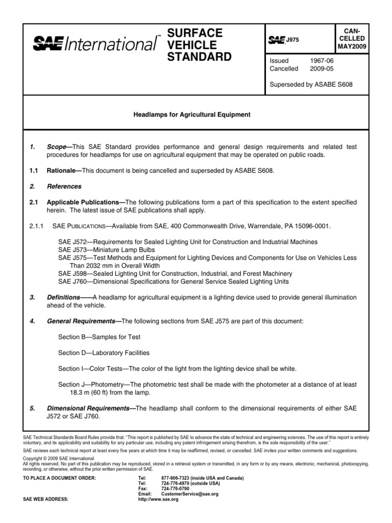 Sae J975-2009 | PDF | Headlamp | Lighting