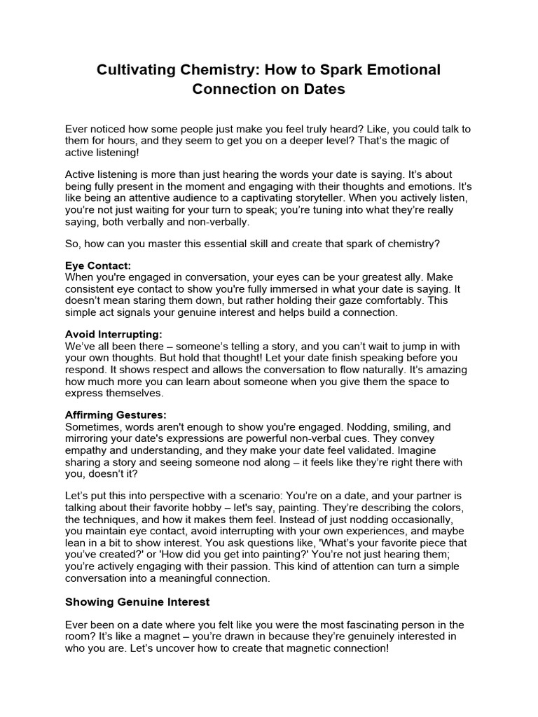 Spark Emotional Connection on Dates | PDF | Psychology | Human ...