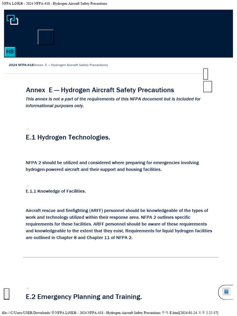 NFPA LiNK® - 2024 NFPA-418 - Hydrogen Aircraft Safety Precautions 부록 E | Download Free PDF ...