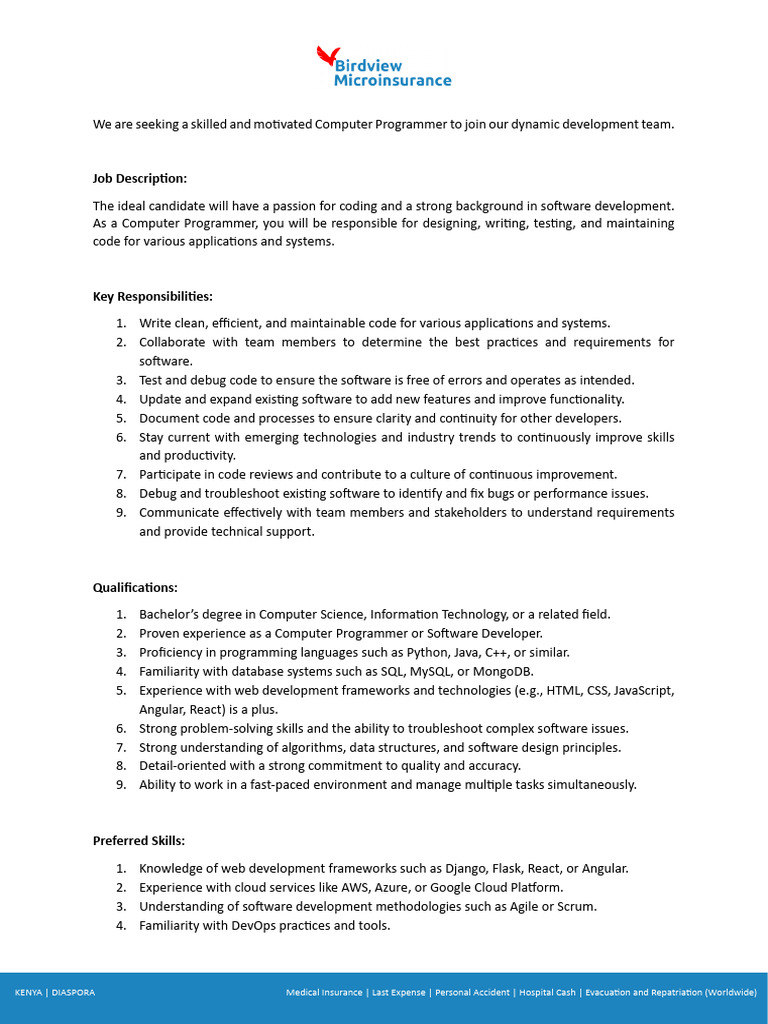 Job Advert - Computer Programmer | PDF | Computer Programming | Programmer