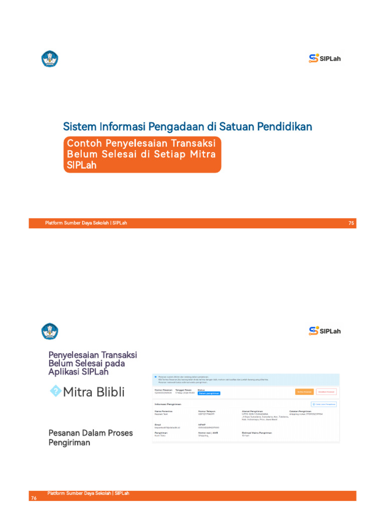 Contoh Penyelesaian Transaksi Gantung SIPLah | PDF