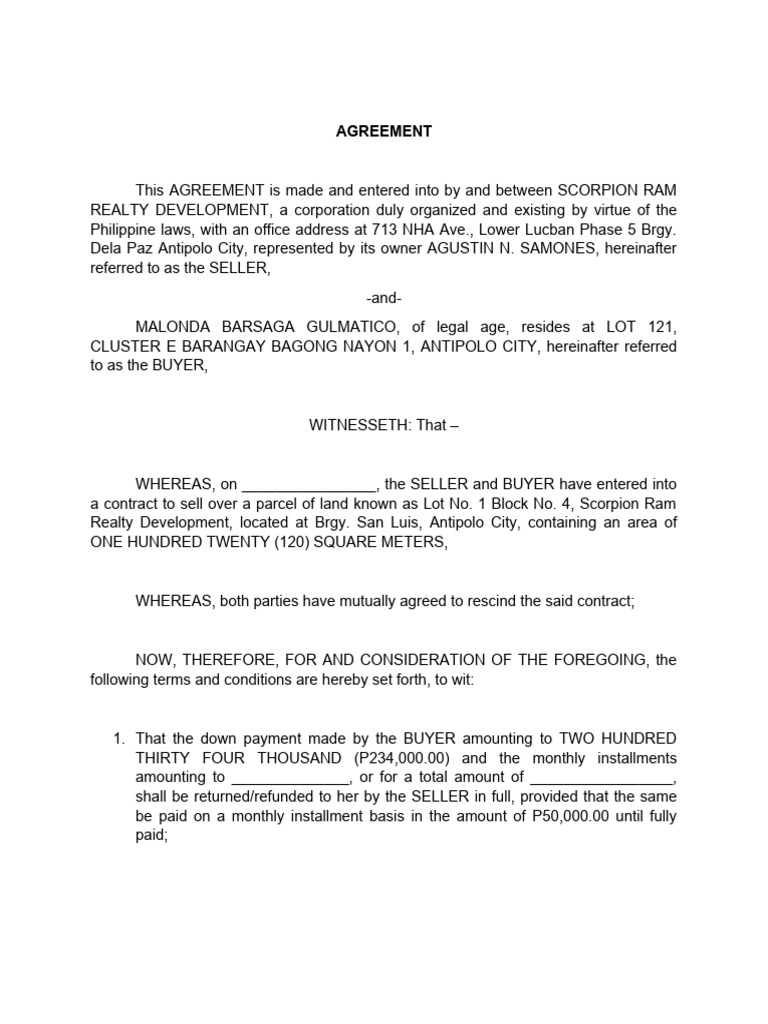 This AGREEMENT For Refund | PDF