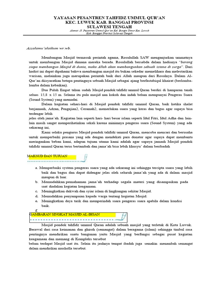 Proposal Pengadaan Sound System Masjid | PDF