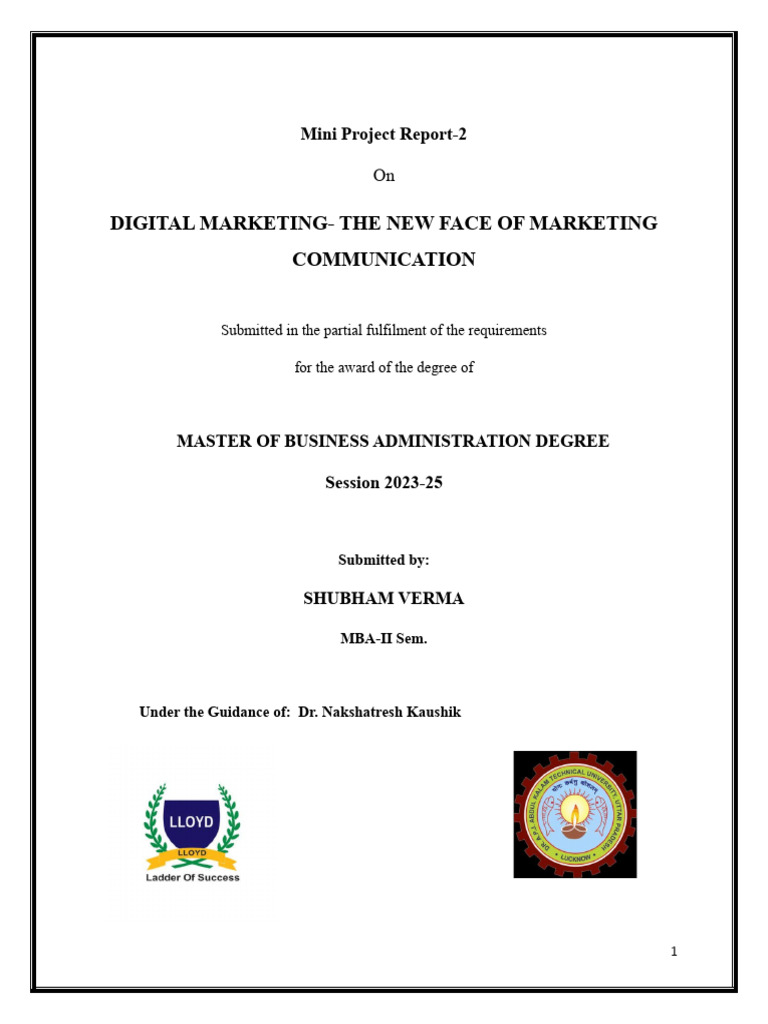 Verma Mini Project | PDF | Digital Marketing | Online Advertising