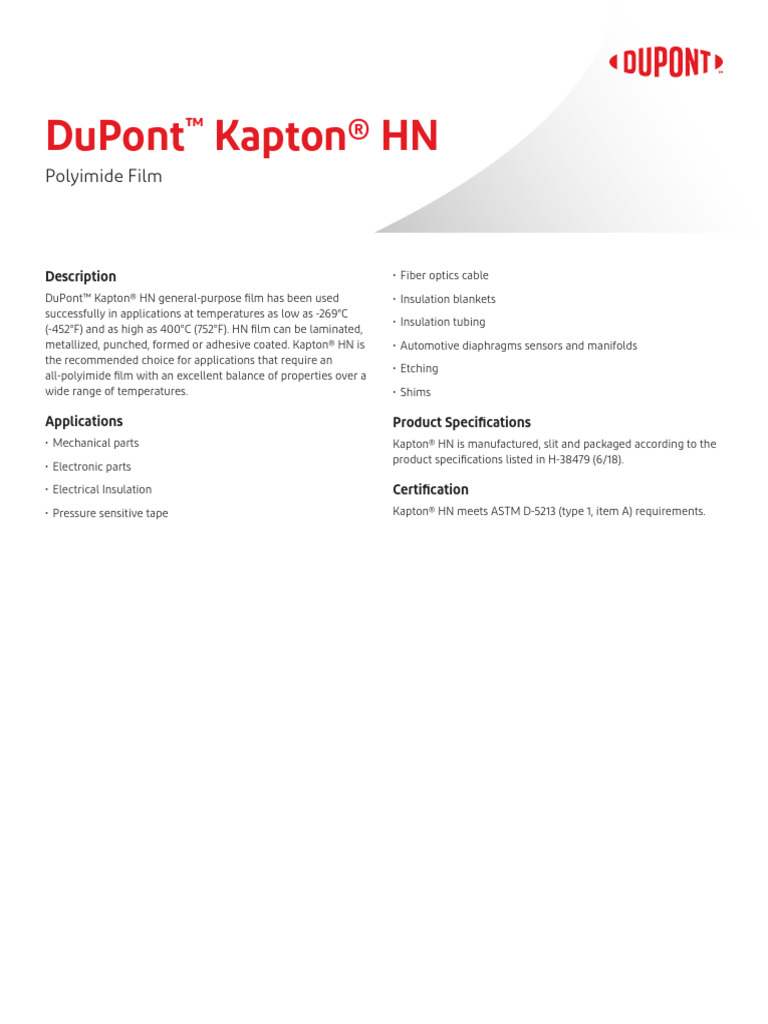 EI 10206 Kapton HN Data Sheet | PDF | Strength Of Materials | Materials