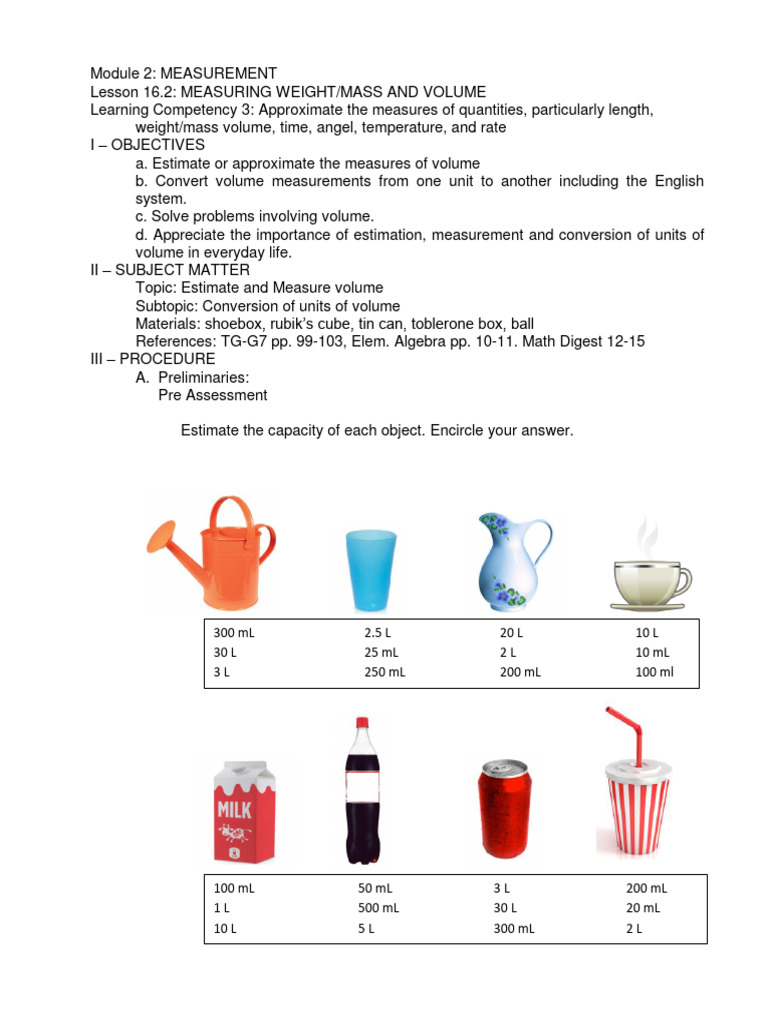 Math 7 2nd Quarter Detailed TG, LC 22.3 | PDF | Volume | Litre